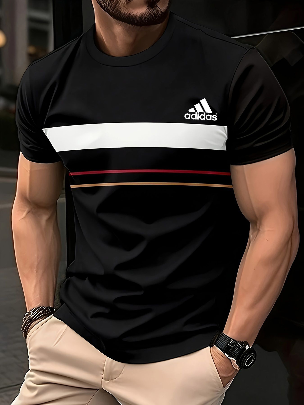 Футболка Мужской adidas черный Короткий, размер 50 Полиэфирное волокно ...