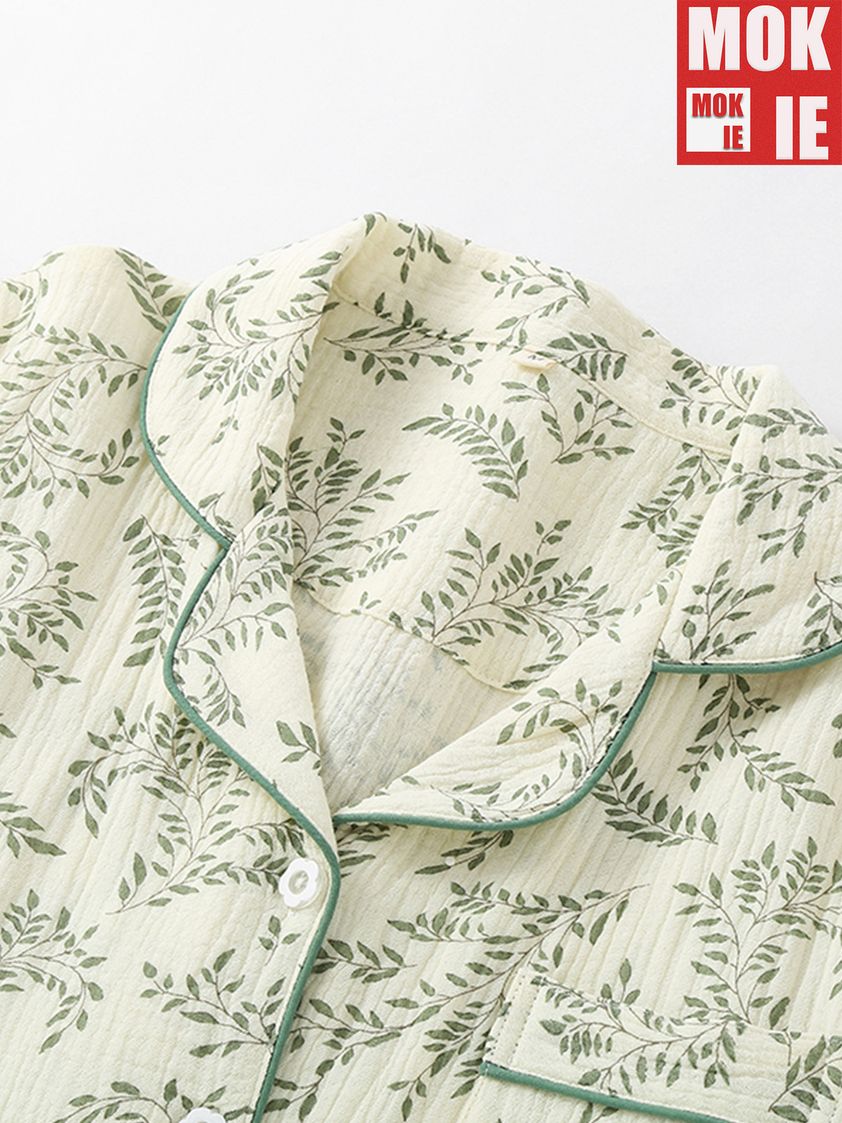 Пижама Женский Mokie с брюками Хлопок, Муслин, размер 44, 42 Цветочный зеленый лист, умеренно ...