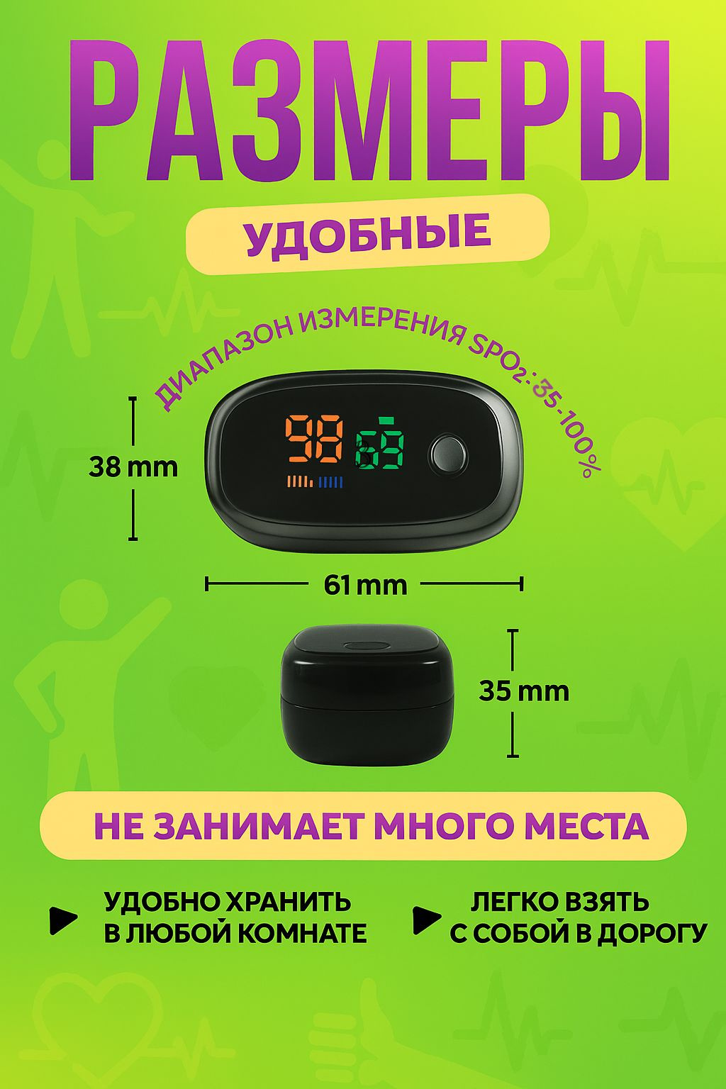 Пульсоксиметр медицинский на палец; оксиметр; измеритель кислорода и ...