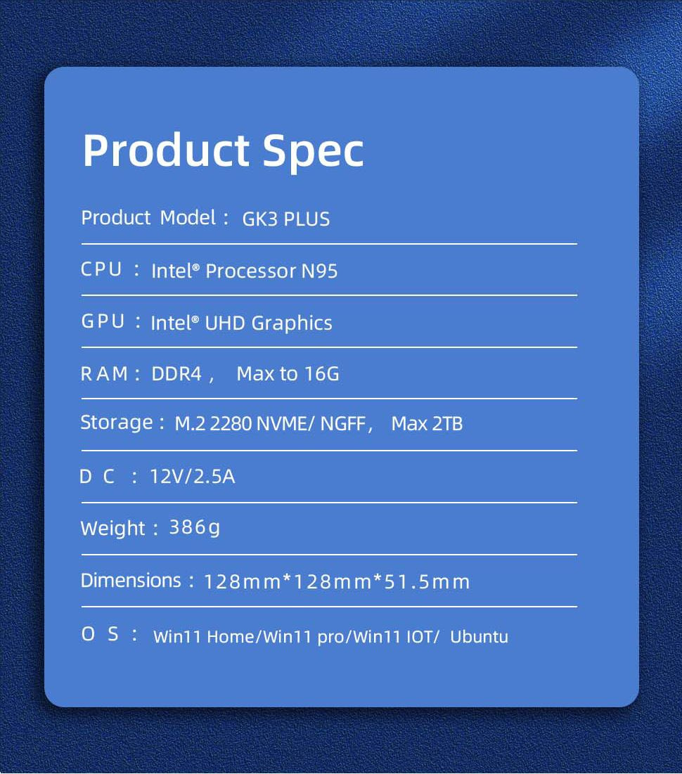 Мини-ПК (Intel N95, RAM 8 ГБ, SSD 500 ГБ, Intel Graphics, Windows 11 ...