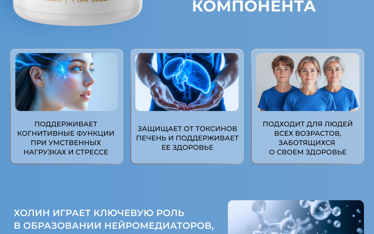 Холин 500мг, Витамин В4, для памяти внимания, choline bitartrate, 180 ...