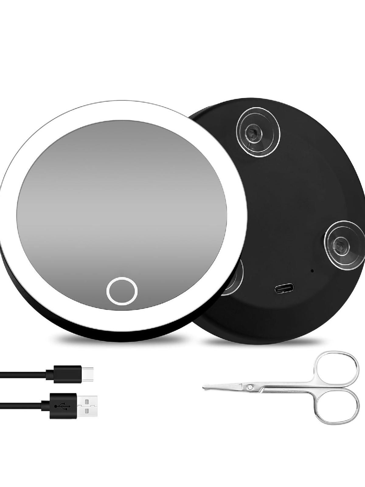 Круглое увеличительное LED зеркало для макияжа - черный с ножницами ...