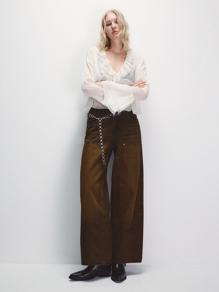 Джинсы Женский Befree коричневый Джинс, размер 50 полуприталенный Молния Средняя, рост 170 Китай ...