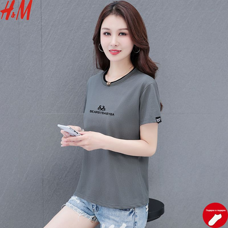 Футболка H&M, размер 52, цвет серый, 100% - купить по выгодной цене в интернет-магазине OZON ...