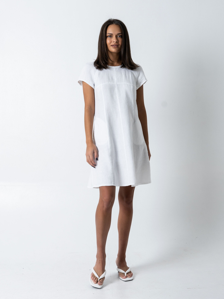 Платье Женский Ecoline Fashion белый Повседневный Короткий Лен, размер ...