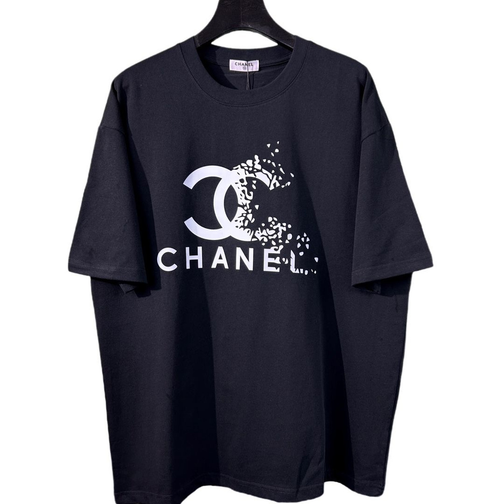 Футболка Chanel, размер 44, цвет дымчатый, кремово-белый, хлопок ...