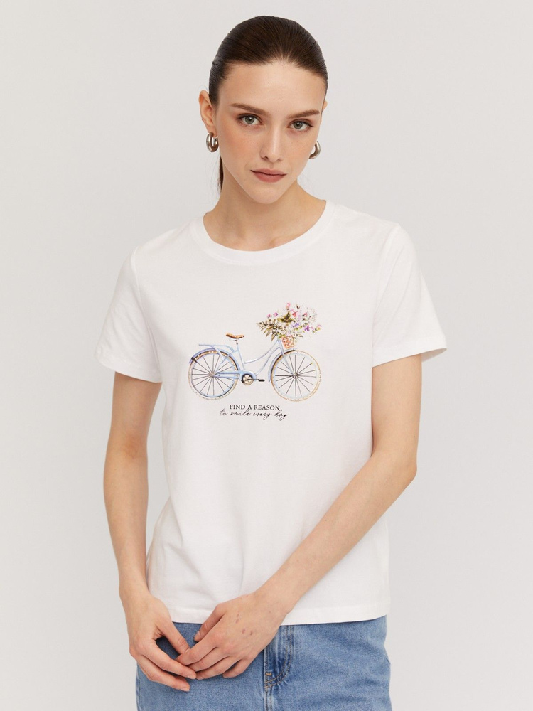 Футболка Женский Zolla белый Короткий, размер 46 Хлопок, Эластан Повседневный Бангладеш, рост ...