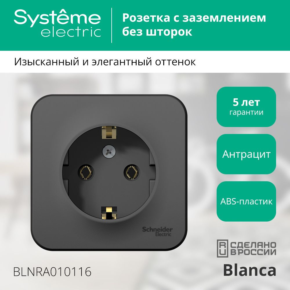 Розетка одинарная с заземлением без шторок Systeme Electric Blanca ...