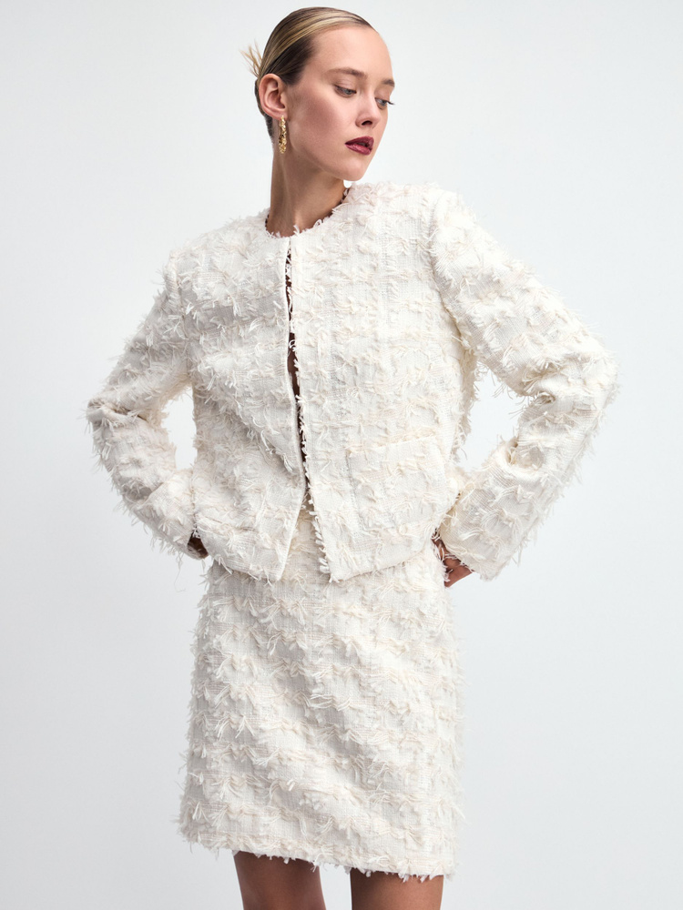 Пиджак Женский Zarina ванильный, размер 44 Полиэстер Карманы прямой Длинный однобортный Вечерний ...