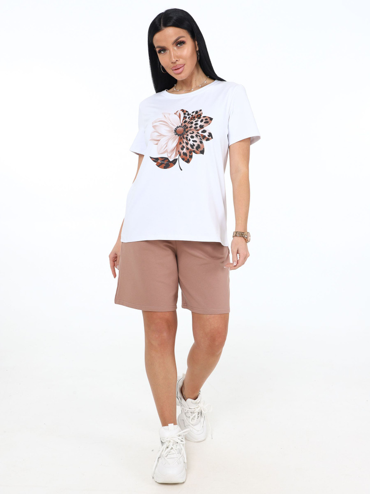 Комплект одежды Женский MIROLINE Повседневный двойка бежевый, размер 62 Ткань, Кулирная гладь ...