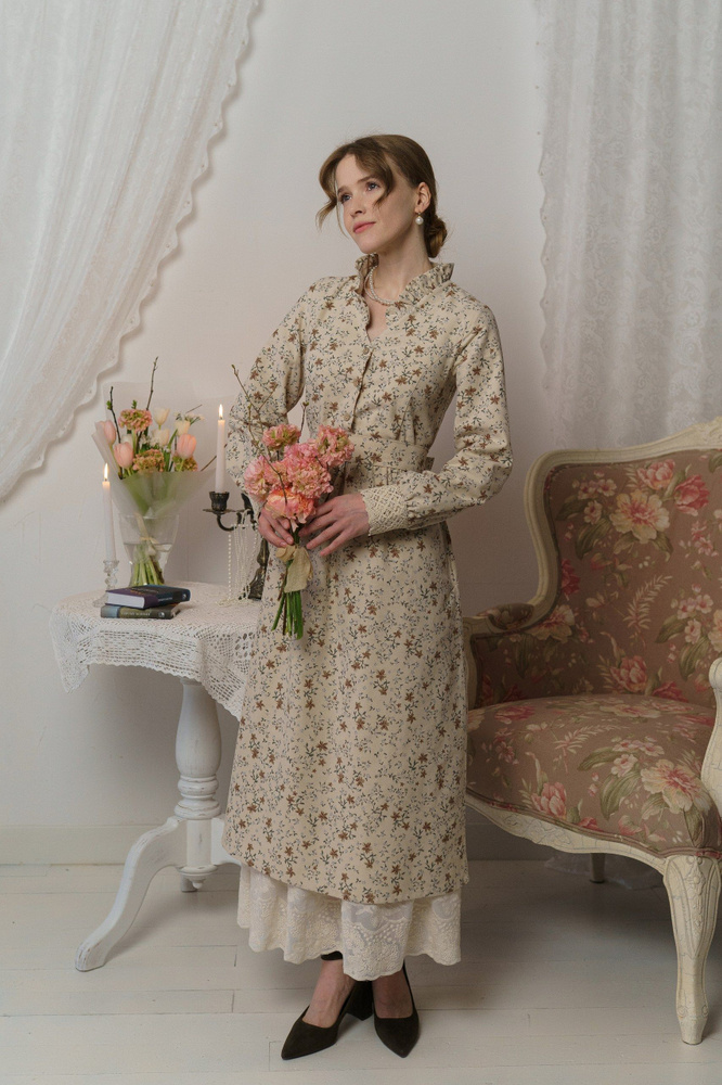 Платье Женский Cher-Neva молочный, бежевый Вечерний/праздничный Длинный Хлопок Кружево, размер ...