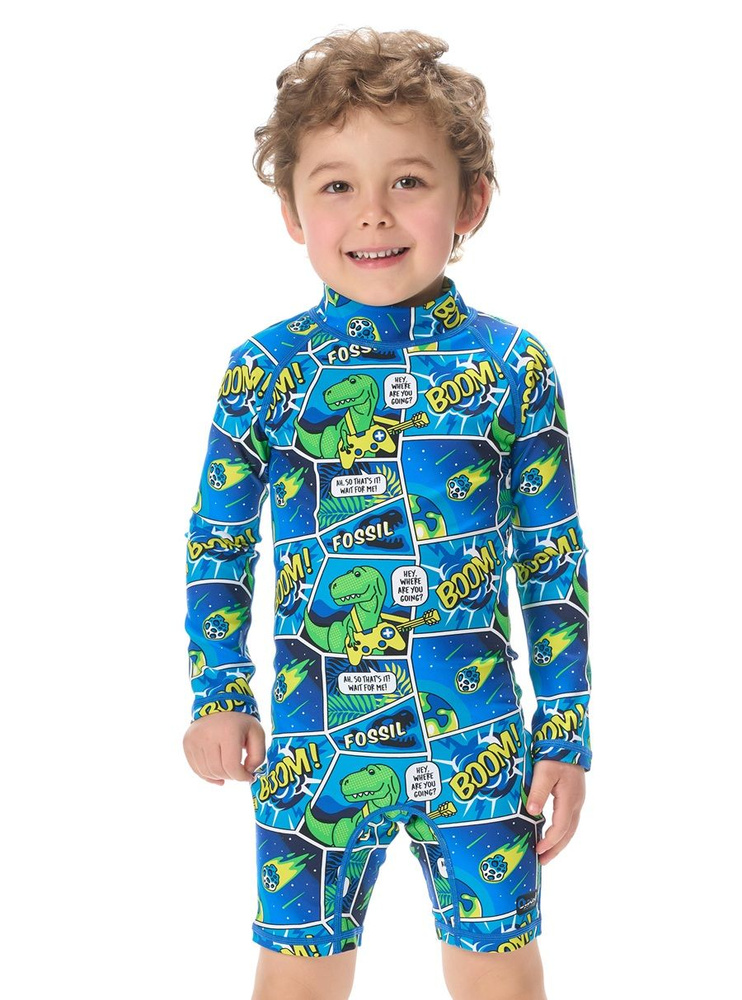 Комбинезон для плавания Мальчики OLDOS синий, зеленый Пляжный, размер 104 Плавание, SUP-серфинг ...