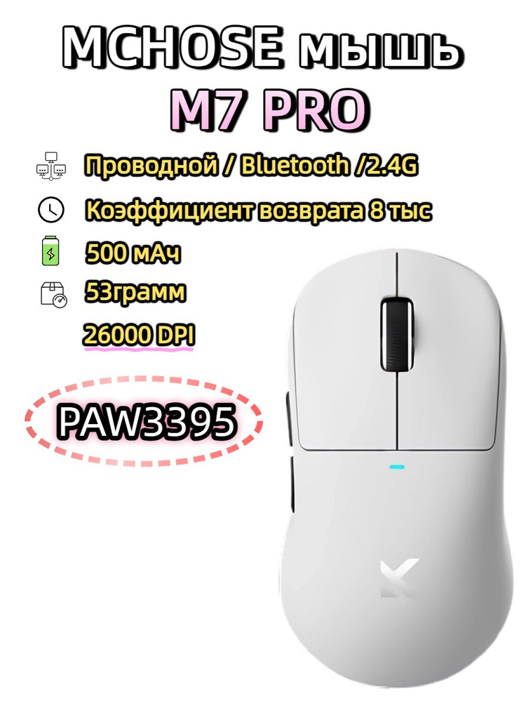 Игровая мышь беспроводная MCHOSE беспроводная A5 V2 UItra , белый, серебристый,MC-M7 PRO купить ...