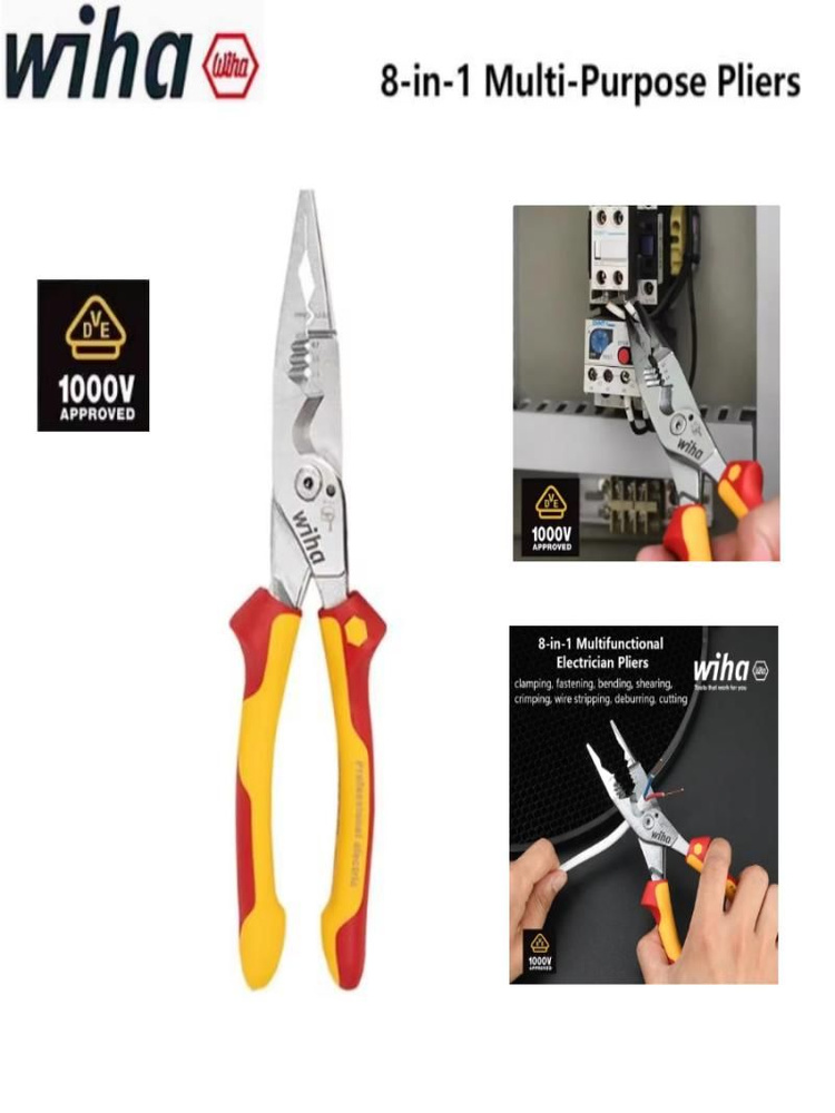 WIHA 45489 изолированные плоскогубцы, 1000 В VDE, инструмент электрика ...