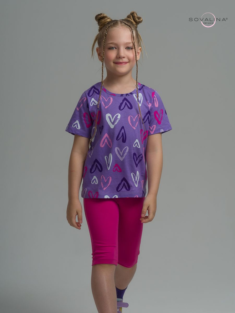 Комплект одежды Девочки SOVAlina Повседневный с велосипедками, двойка сиреневый, фиолетовый ...