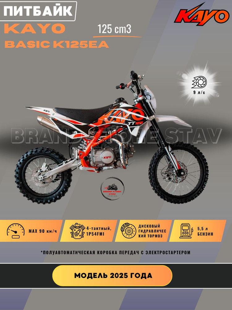 Питбайк Kayo Basic К125EA полуавтомат 17/14 (2025 г.) купить на OZON по низкой цене (1863190595)