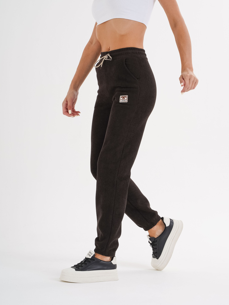 Брюки Женский XF.BUSF джоггеры, утепленные темно-коричневый Микровельвет, Вельвет Повседневный ...