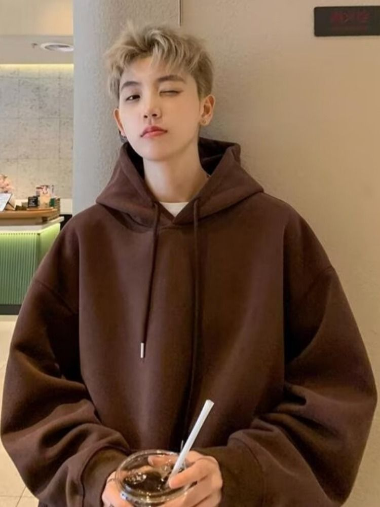 Худи Мужской SYJWY кофейный Политекс, размер 44 свободный Длинный Однотонный Китай купить c ...