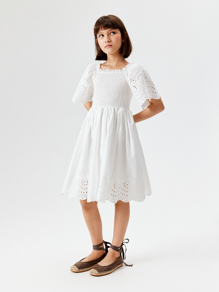 Платье Девочки Acoola молочный Вечерний/праздничный Короткий Текстиль, Хлопок Кружево, размер 98 ...