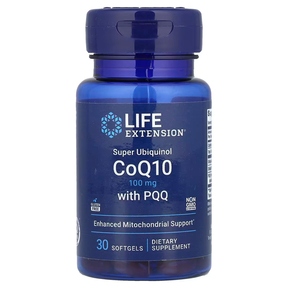 Life Extension Super Ubiquinol CoQ10 with PQQ, содержит PQQ, пантенол, коэнзим Q10, 100 мг, 30 ...
