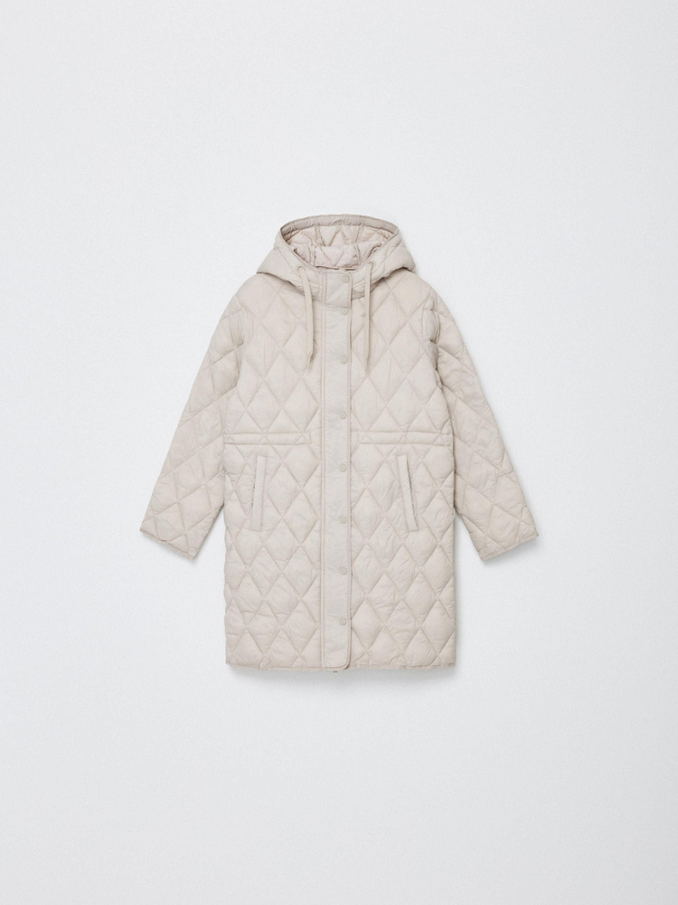 Пальто Девочки SELA серо-бежевый Плащевка Синтепух, размер 164 прямой Демисезон Кнопки купить c ...