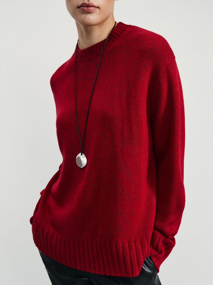 Джемпер Женский Zarina ягодный Акрил, размер 48 оверсайз Длинный Однотонный Китай купить c ...