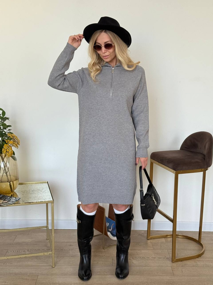 Платье Женский MILL STORE серый платье-свитер Повседневный Длинный ...