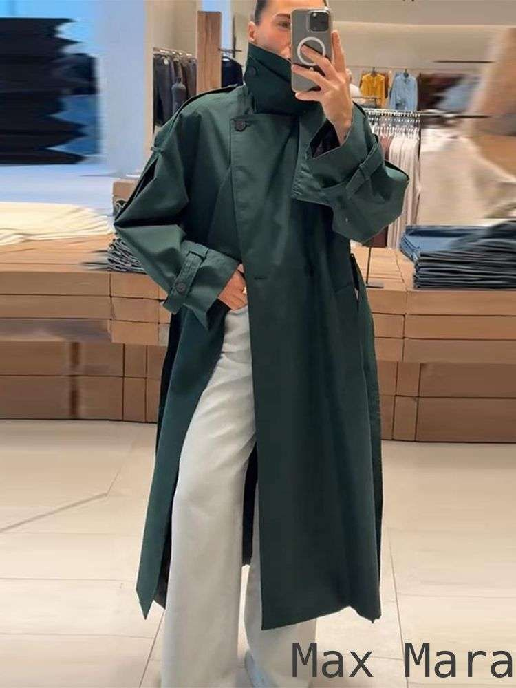 Плащ Женский Max Mara зеленый Длинный лацканы Манжеты, Воротник, размер 42 Политекс Китай ...