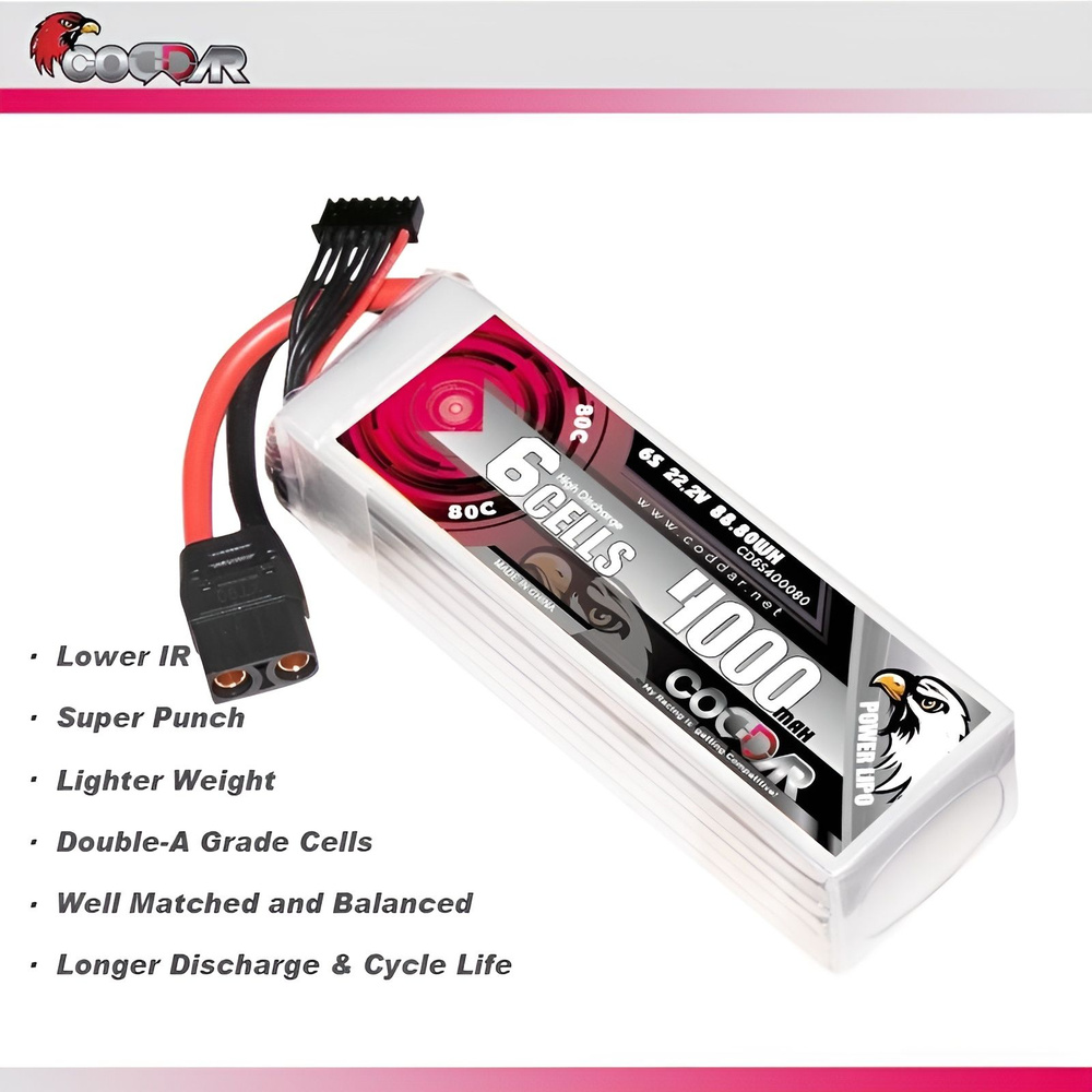 Аккумулятор Li-PO CODDAR 4000 MAH 22.2V (6s) 80C, XT60 для ...