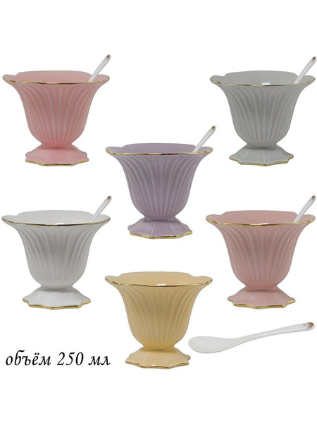 Креманки 6 шт с ложками Lenardi, фарфоровые, 250 мл купить на OZON по низкой цене (1765031814)