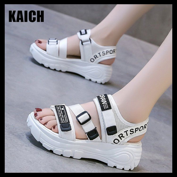 Сандалии Женский KAICH, размер 39 Синтетическая дышащая сетка Танкетка Круглый нос, Открытый нос ...