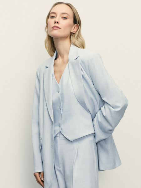 Жилет Женский Zarina голубой Вискоза, Полиэстер, размер 48 Карманы полуприлегающий костюмный ...