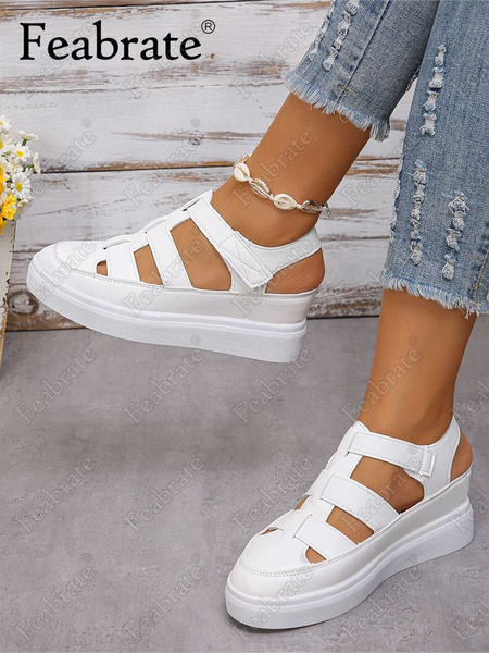 Сандалии Женский Feabrate, размер 36 Полиуретан Толстая подошва, Круглый нос R (средняя) Лето ...