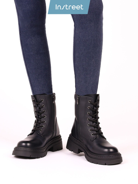 Ботинки Женский Instreet черный, размер 38 дерби Зима 5 Шнурки, Молния Толстый каблук Россия ...