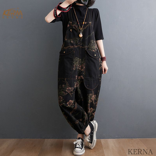 Комбинезон Женский KERNA, размер 56, 58 черный На любой сезон джинсовый Вечерний/праздничный ...