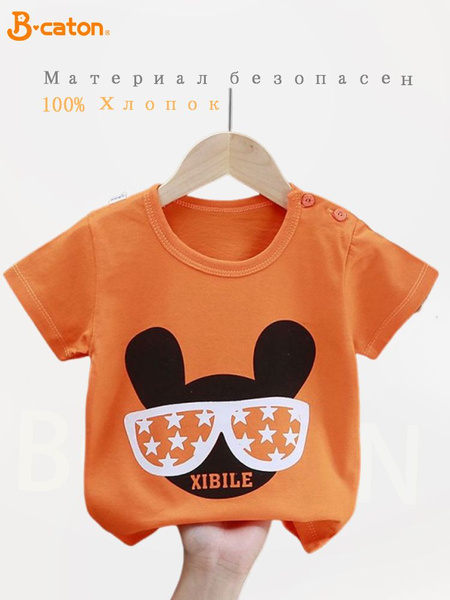 Футболка Девочки, Мальчики BCATON красный матовый Короткий, размер 120 Хлопок Анималистический ...
