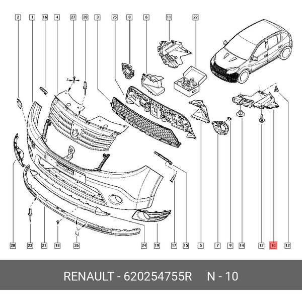 Защита бампера переднего левогоrenault sandero 1.4/1.6 08> RENAULT ...