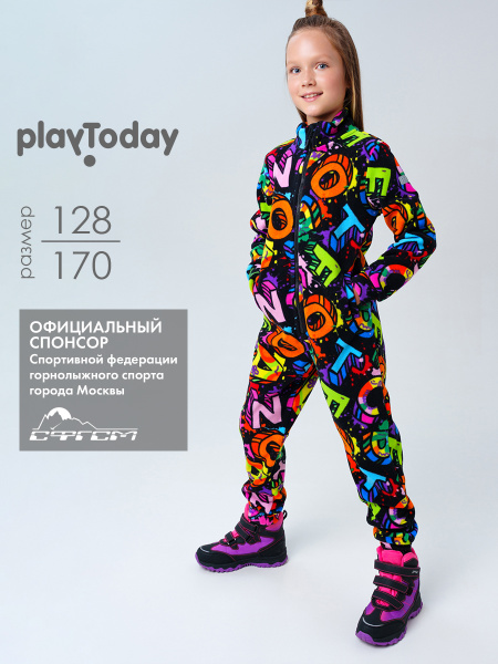 Комбинезон Девочки PlayToday, размер 134 черный кварц, оранжевый Демисезон Повседневный Флис ...