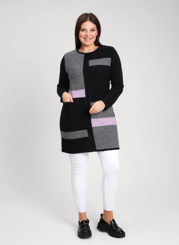 Туника Женский BONADI Повседневный Длинный Трикотаж черный, сиреневый Карманы, размер 58 ...