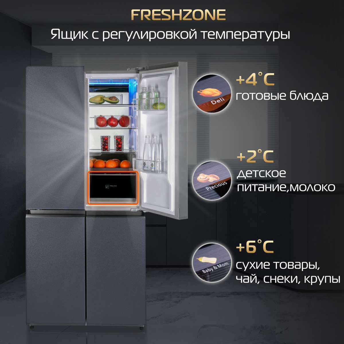 Инверторный Холодильник HIBERG RFQ-590G GT объемом 510 л и уровнем шума 38 дБ с технологиями No ...