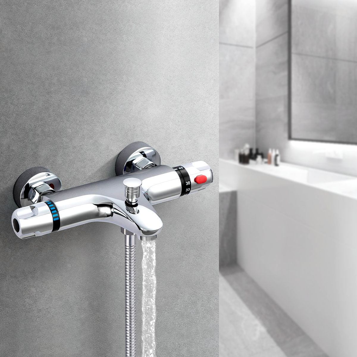 Термостатический смеситель AMBERWAY BF304, смеситель с термостатом для ванны, для душа, кран ...