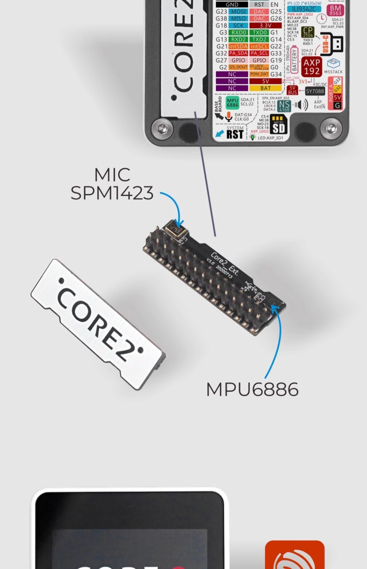 Комплект для разработки сенсорного экрана M5Stack Core 2 ESP32 с сенсорным экраном, Wi-Fi ...