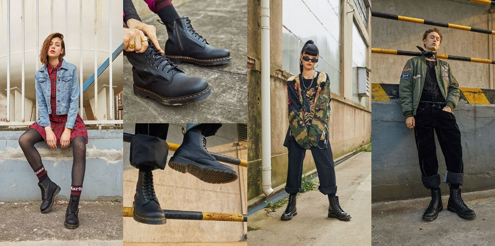 Ботинки Женский Мужской Dr Martens черный кварц приглушенно белый размер 43 в байкерском