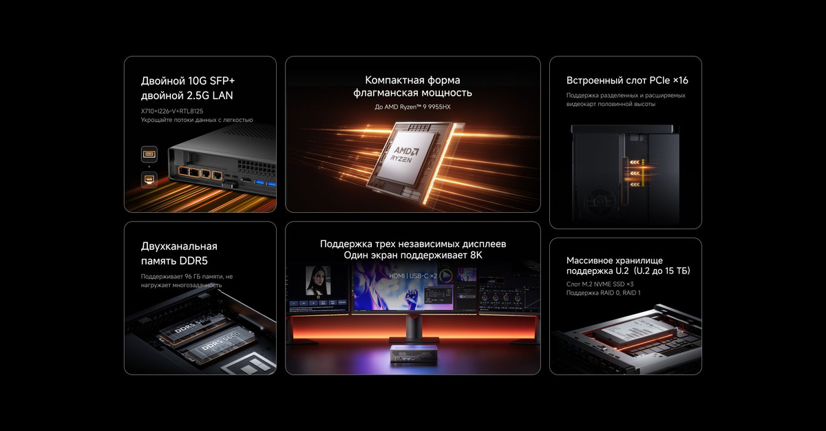 MINISFORUM Мини-ПК MS-A2 (AMD Ryzen 9 9955HX, RAM 64 ГБ, SSD 1000 ГБ ...