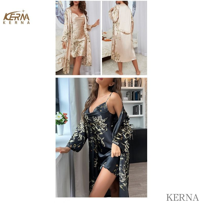 Ночная сорочка Женский KERNA с сорочкой, с юбкой Искусственный шелк, размер 48, 50 Цветочный ...