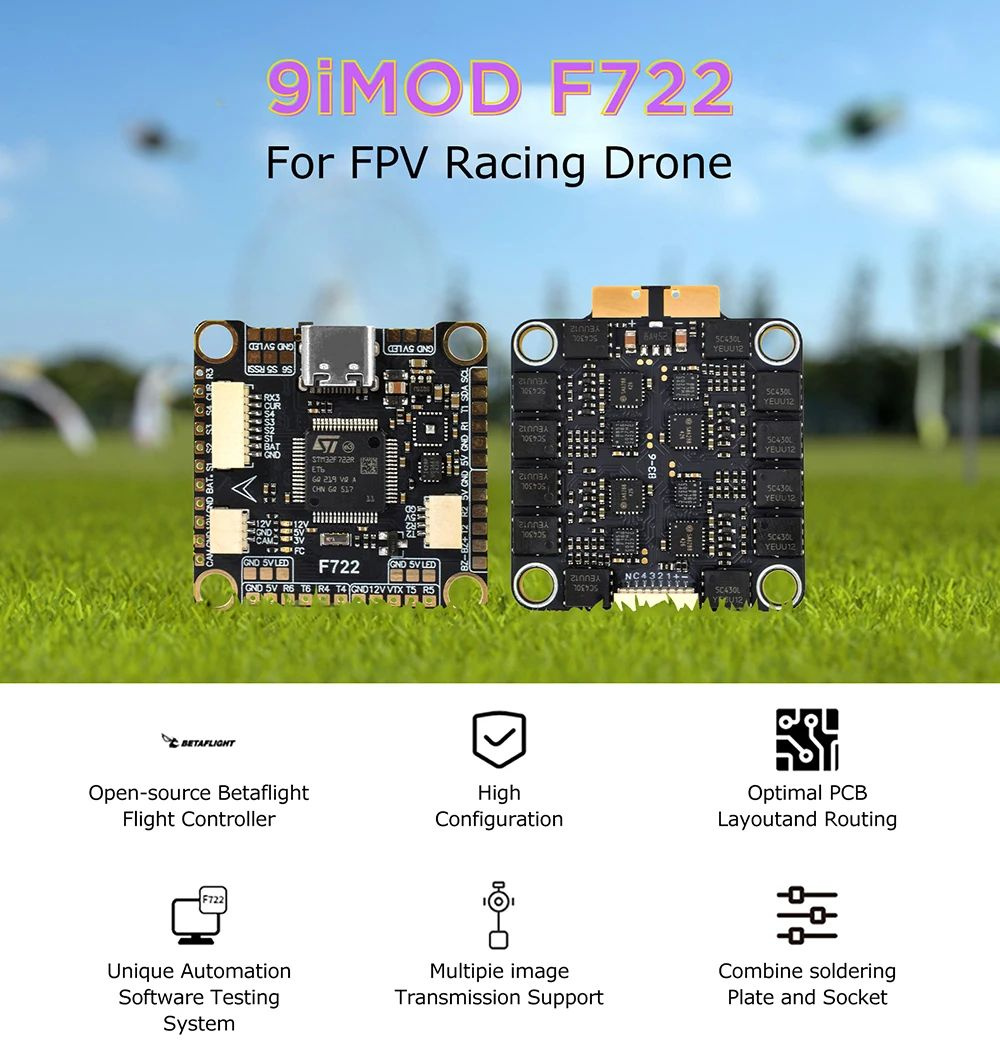 9IMOD F722 - полетный контроллер с ESC 55A/60A для 3-6S LiPo. Размер 30 ...