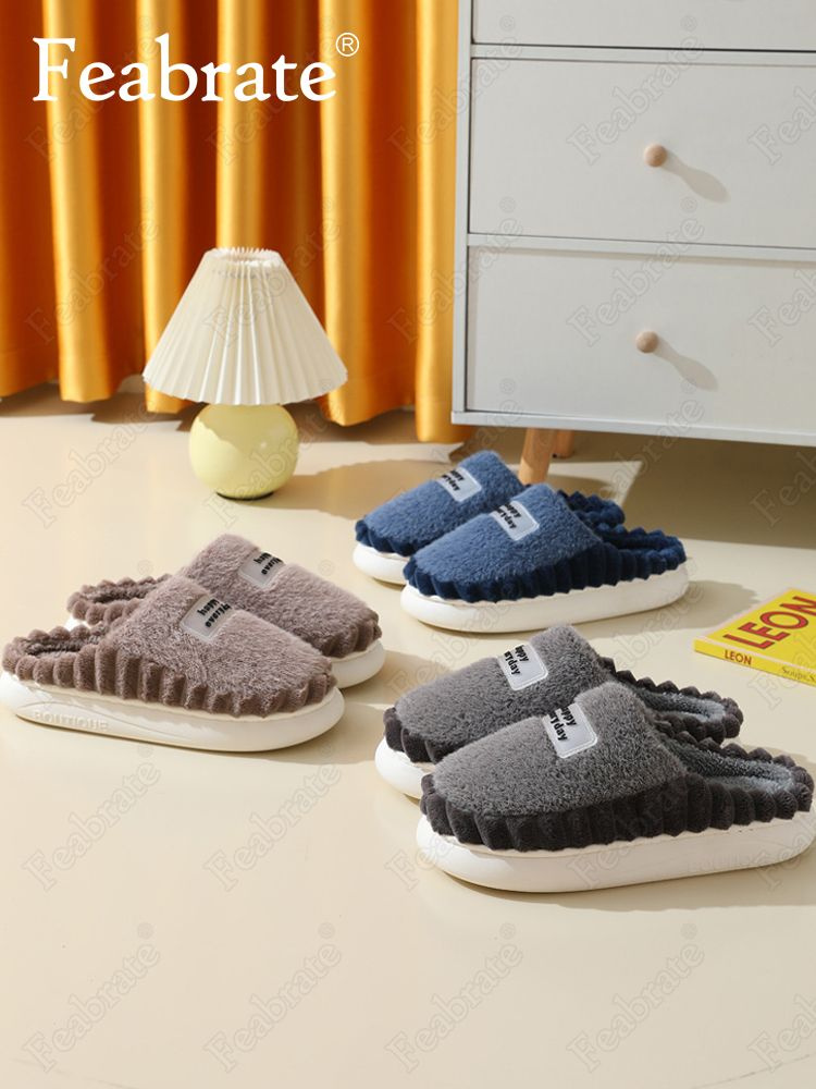 Тапочки Мужской Feabrate, размер 42, 43 серый Круглый нос, Толстая подошва Без каблука Без ...