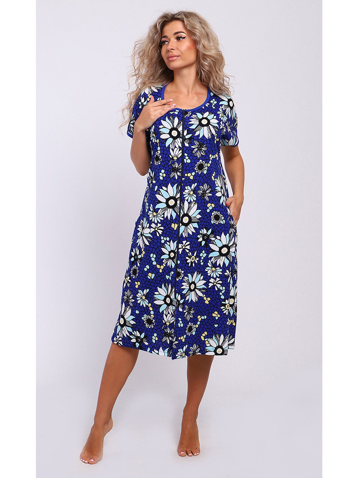 Халат Женский Н-Коллекция голубой, синий Молния Кулирная гладь ...