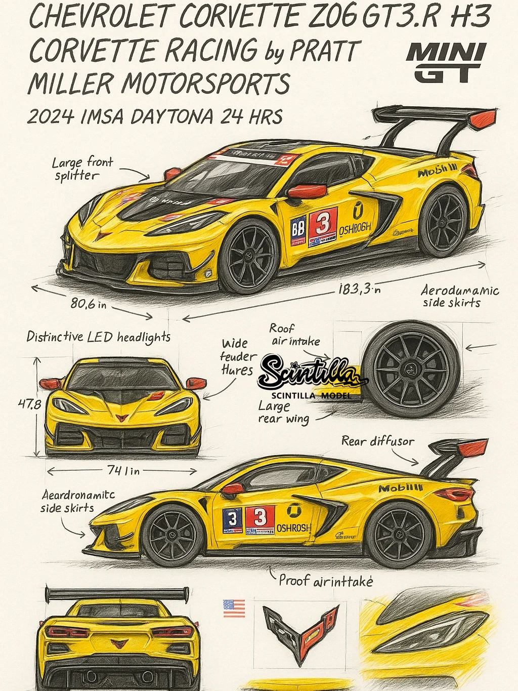 Машинка MINI GT 1/64 minigt #854 Chevrolet Corvette Z06 GT3.R #3 Alloy ...