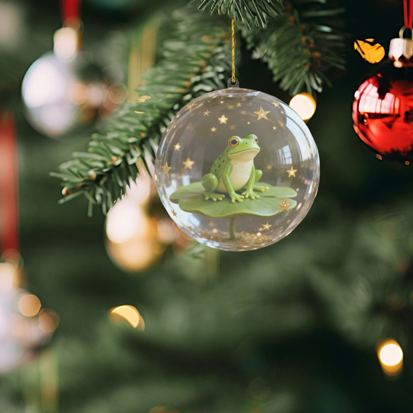 Новогодний стеклянный шар с лягушками и миниатюрой для праздничной елки ...
